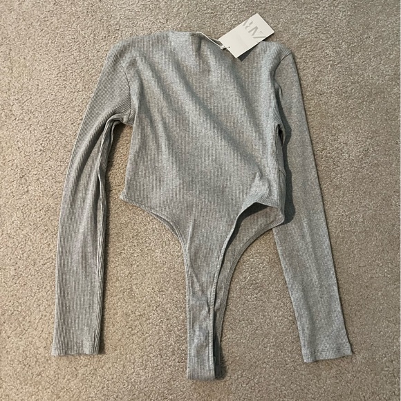 Zara | Tops | Zara Grey Ribbed Bodysuit | Poshmark